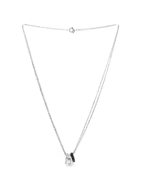 Cartier Love 3 Ring Pendant 18k White Gold And Ceramic With Diamonds Necklace - Silver
