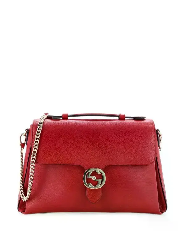 Gucci Interlocking Top Handle Bag Leather Medium Shoulder Bag