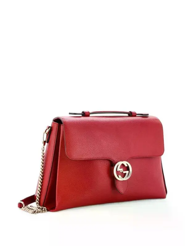 Gucci Interlocking Top Handle Bag Leather Medium Shoulder Bag