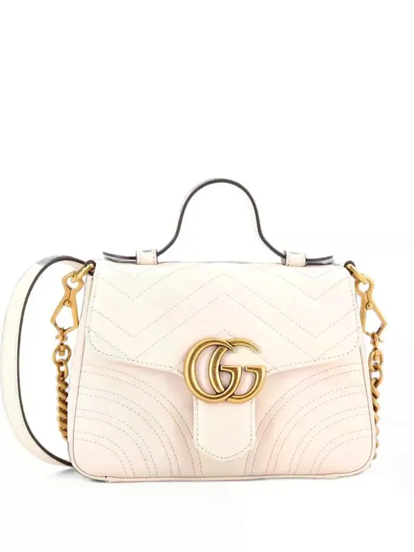 Gucci Gg Marmont Top Handle Flap Bag Matelasse Leather Mini Satchel - Neutrals
