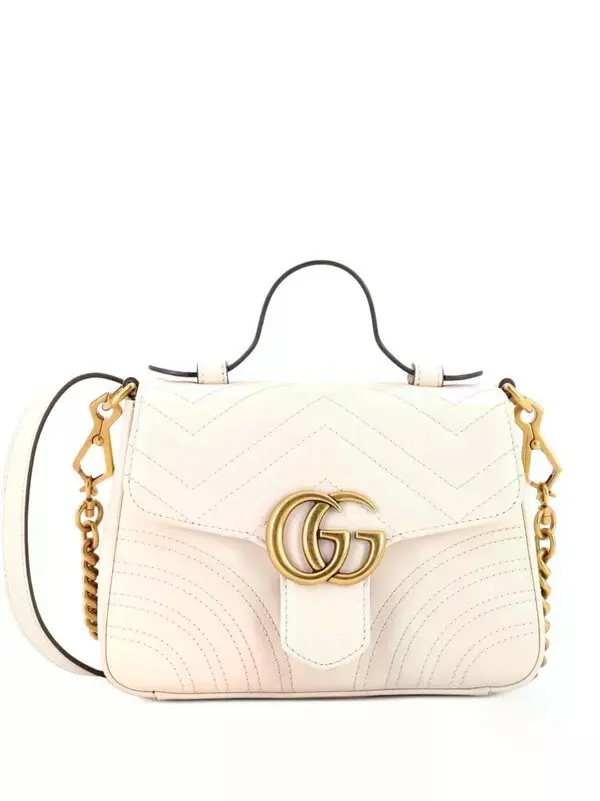 Gucci Gg Marmont Top Handle Flap Bag Matelasse Leather Mini Satchel - Neutrals