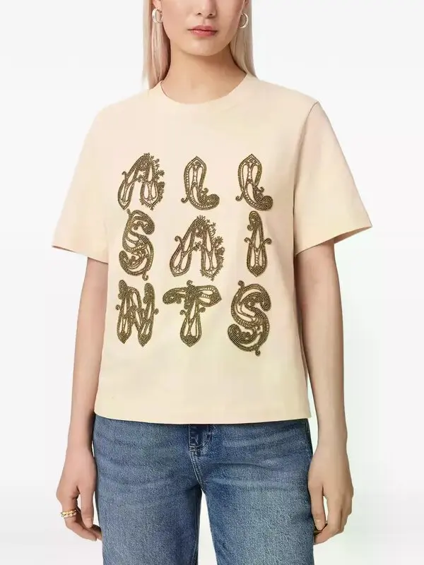 ALLSAINTS Ella Bead-embellished Logo T-shirt - Neutrals