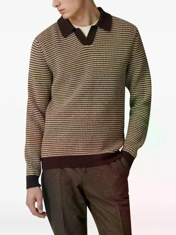 LARDINI Striped Long-sleeve Polo Shirt