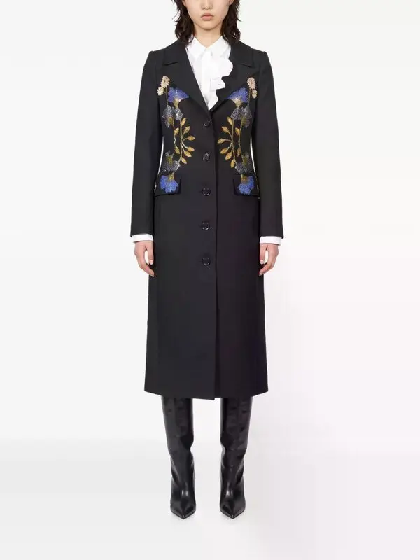Elie Saab Floral-embroidered Single-breasted Coat