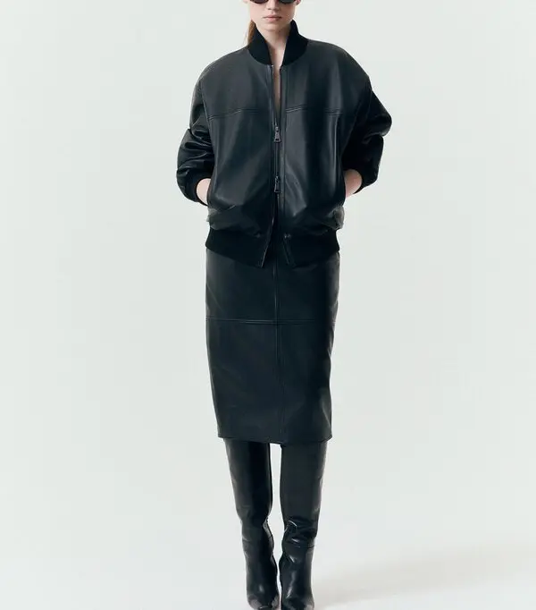 Marella Leather Bomber Jacket