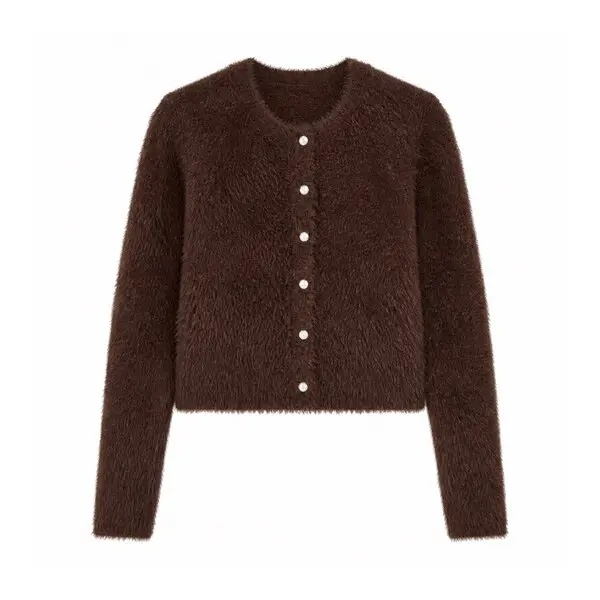 YUMI Eyelash Knit Cropped Cardigan