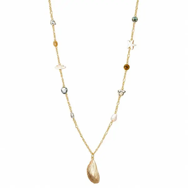 ORMIRO Kauai Multi-stone Shell Necklace - Blue/orange/white/yellow