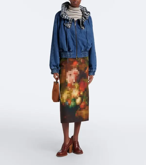 Dries Van Noten Checked Ruffled Denim Jacket