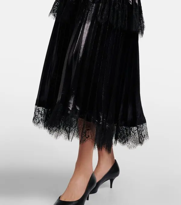 SELF-PORTRAIT Embellished Pleated Lace-trimmed Midi Dress
