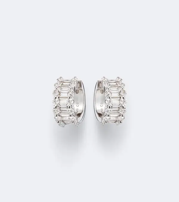 BUCHERER FINE JEWELLERY Baguette Love 18kt White Gold Hoop Earrings With Diamonds - Silver