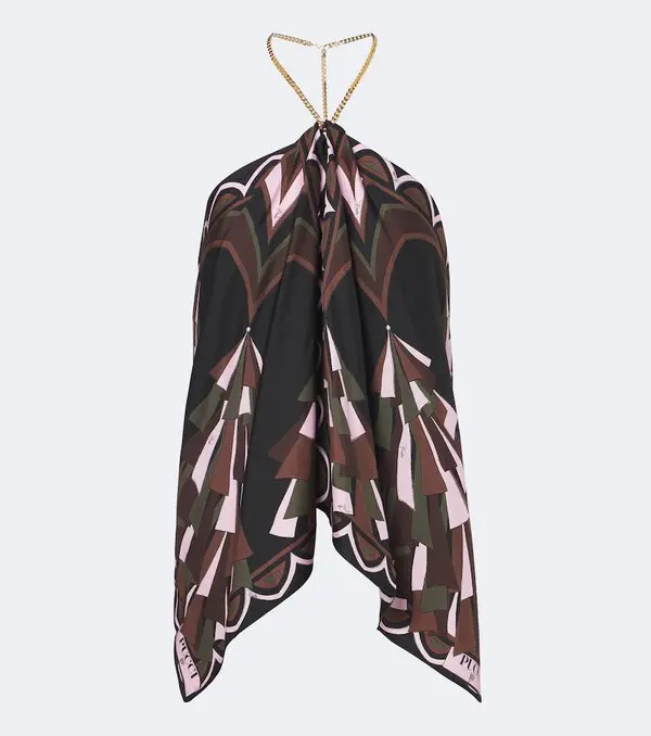Emilio Pucci Baiadera Halterneck Silk Twill Top