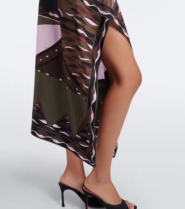 Emilio Pucci Dune Asymmetric Silk Twill Midi Skirt