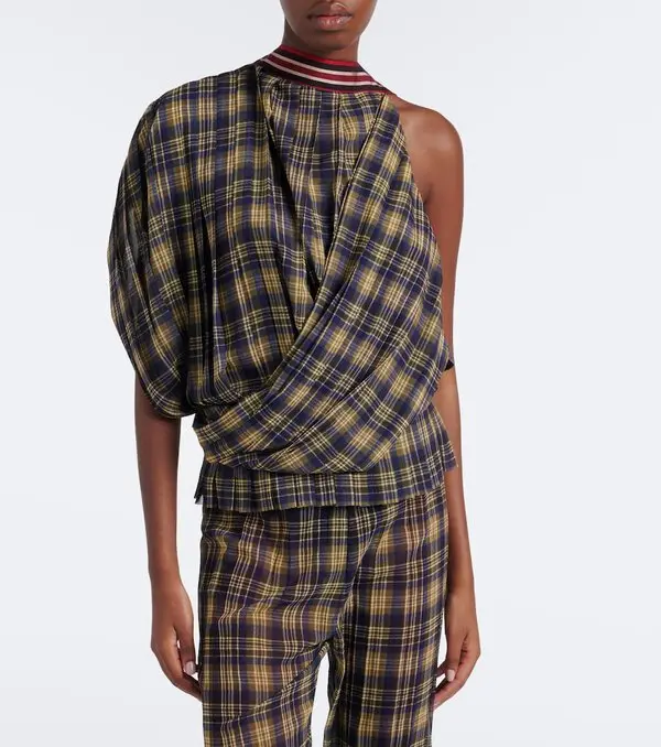 Dries Van Noten Checked Draped One-shoulder Top