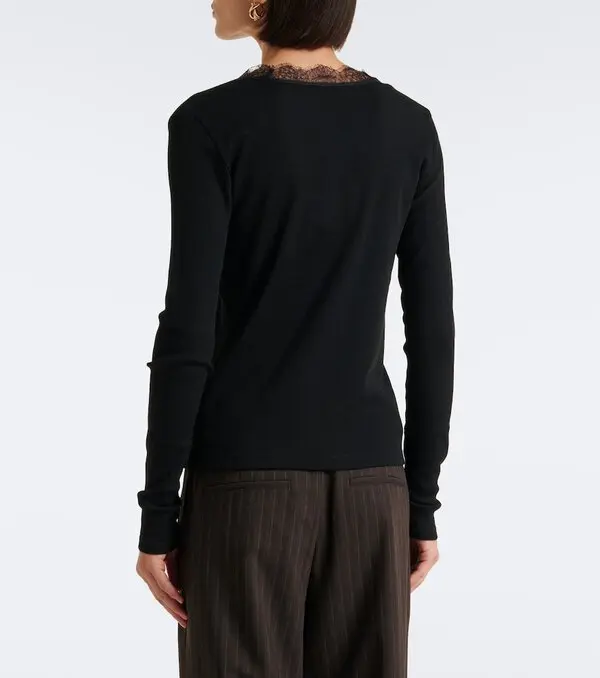 Vince Lace-trimmed Ribbed-knit Top