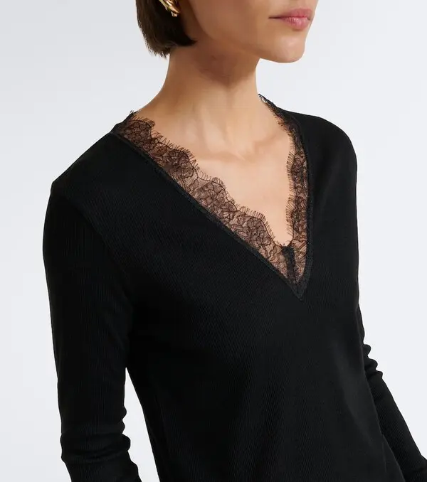Vince Lace-trimmed Ribbed-knit Top