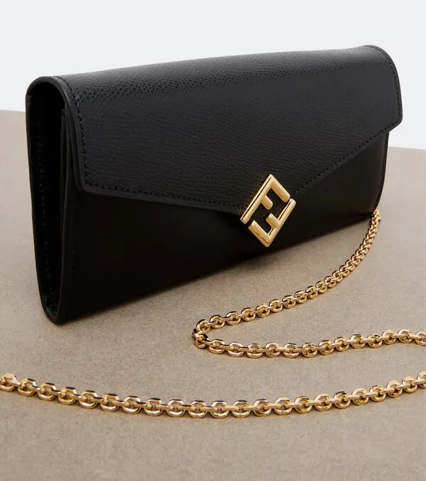 Fendi Ff Diamonds Leather Wallet On Chain
