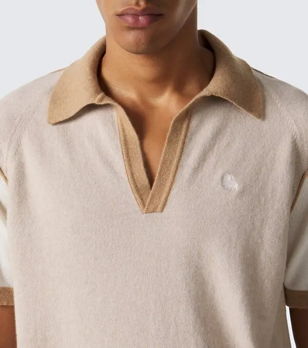 GOD'S TRUE CASHMERE Biscotti Cashmere Polo Shirt With Tiger's Eye
