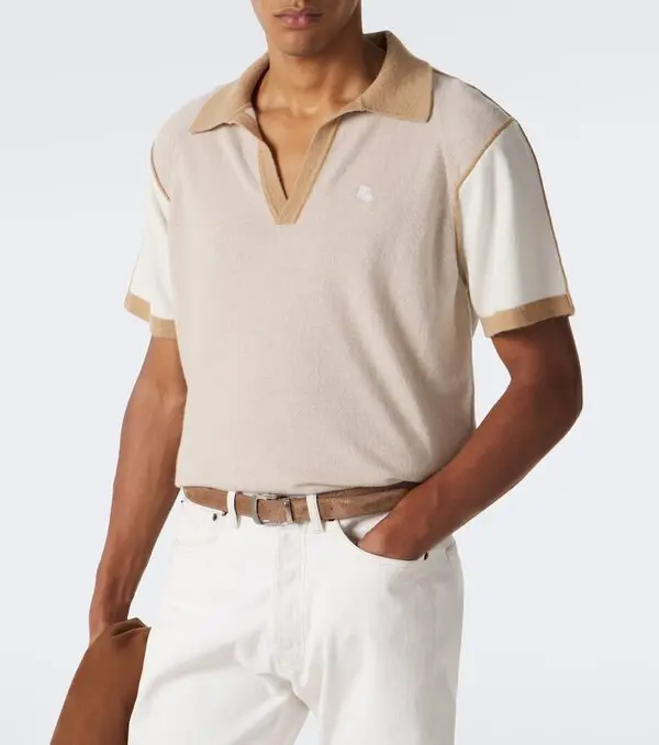 GOD'S TRUE CASHMERE Biscotti Cashmere Polo Shirt With Tiger's Eye