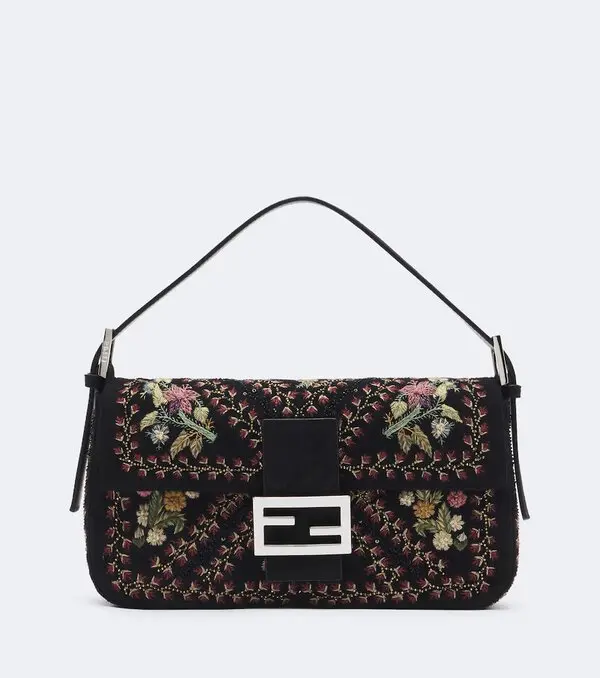 Fendi Baguette® 26424 Floral Suede Shoulder Bag
