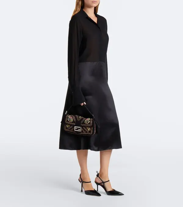 Fendi Baguette® 26424 Floral Suede Shoulder Bag