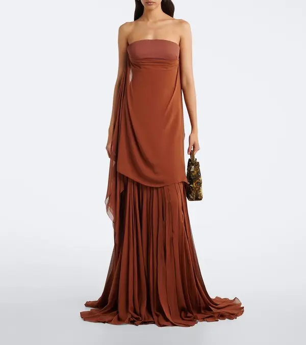 MARMAR HALIM Draped Georgette Bustier Gown