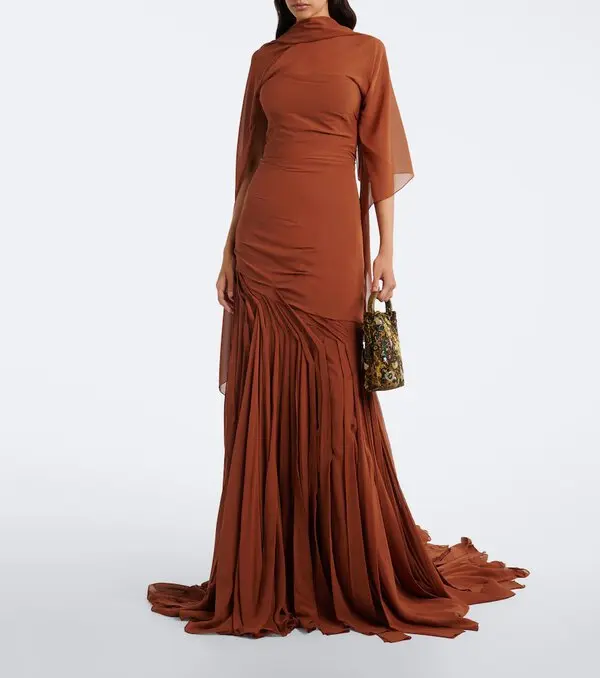 MARMAR HALIM Draped Georgette Bustier Gown
