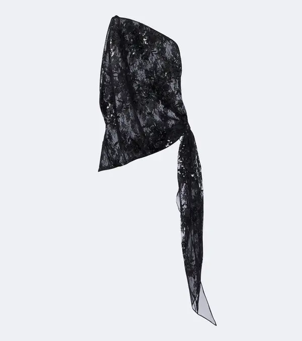 THE SEI Sequined One-shoulder Lace Top