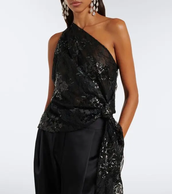 THE SEI Sequined One-shoulder Lace Top
