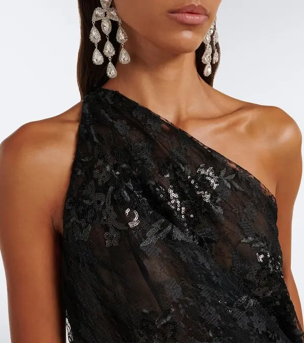 THE SEI Sequined One-shoulder Lace Top
