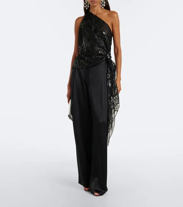 THE SEI Sequined One-shoulder Lace Top
