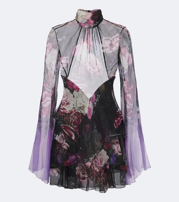 Roberto Cavalli Floral Open-back Silk Minidress