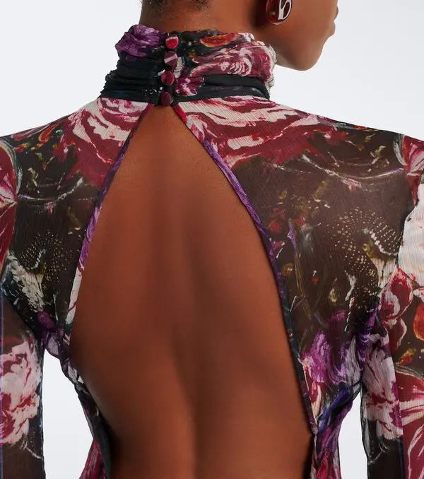 Roberto Cavalli Floral Open-back Silk Minidress