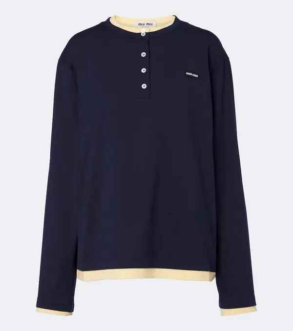 Miu Miu Layered Cotton Jersey Henley Shirt