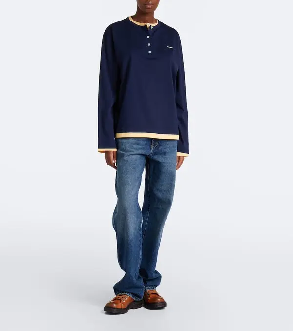 Miu Miu Layered Cotton Jersey Henley Shirt