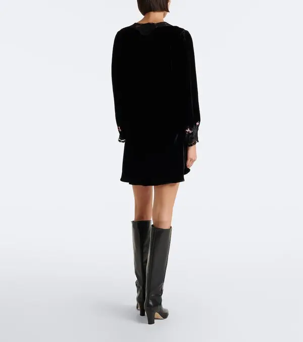 Rixo Carolina Lace-trimmed Velvet Minidress