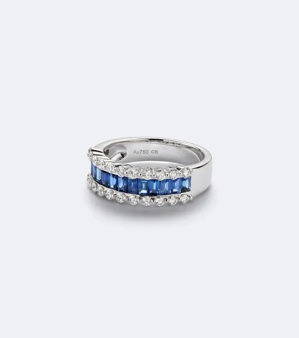 BUCHERER FINE JEWELLERY Baguette Love 18kt White Gold Ring With Sapphires And Diamonds - Silver