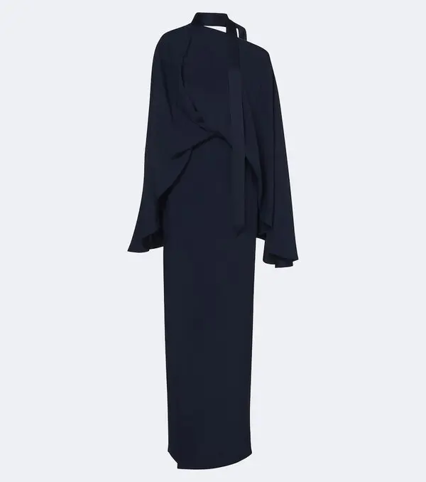 TALLER MARMO Brooks Scarf-detail Crepe Cady Gown - Blue