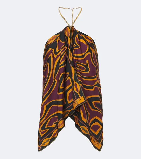 Emilio Pucci Labirinto Silk Twill Halterneck Top