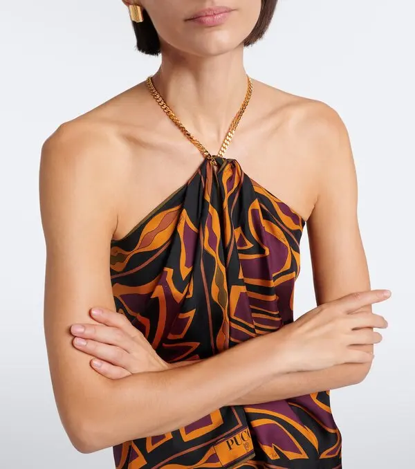 Emilio Pucci Labirinto Silk Twill Halterneck Top