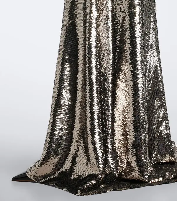 Monique Lhuillier Sequined Velvet-paneled Off-shoulder Gown