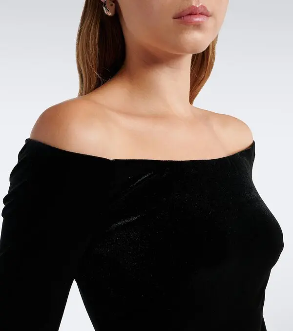 Monique Lhuillier Sequined Velvet-paneled Off-shoulder Gown
