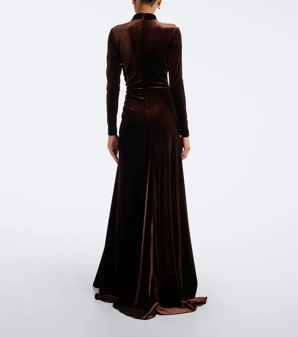 Monique Lhuillier Draped Embellished Velvet Gown