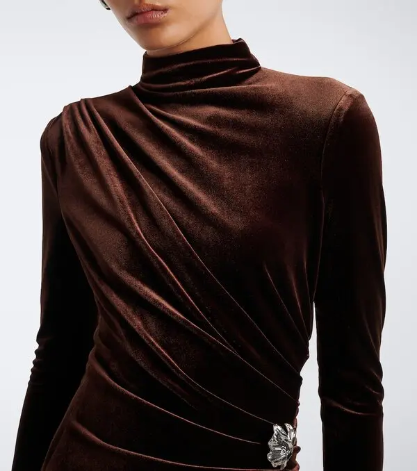 Monique Lhuillier Draped Embellished Velvet Gown