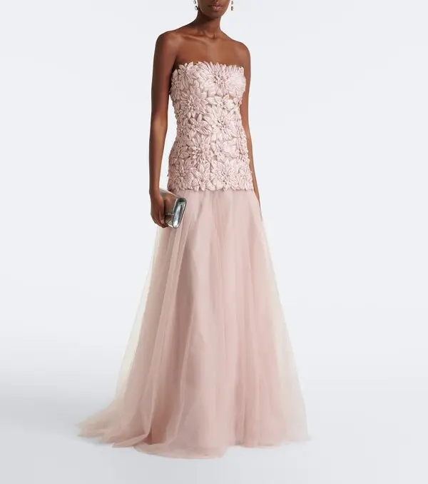 Costarellos Gisella Embellished Satin And Tulle Gown
