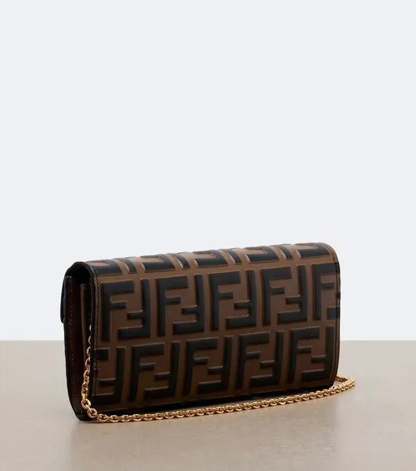 Fendi Ff Diamonds Leather Wallet On Chain