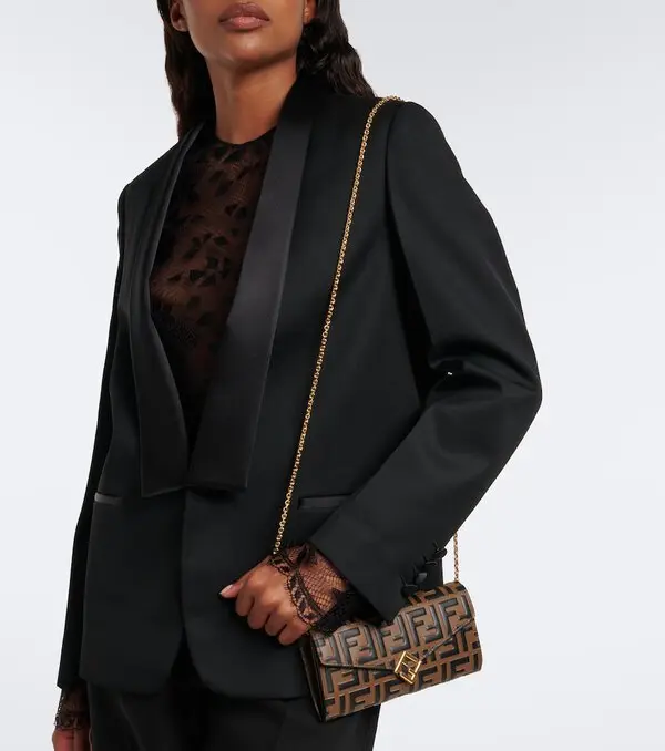 Fendi Ff Diamonds Leather Wallet On Chain