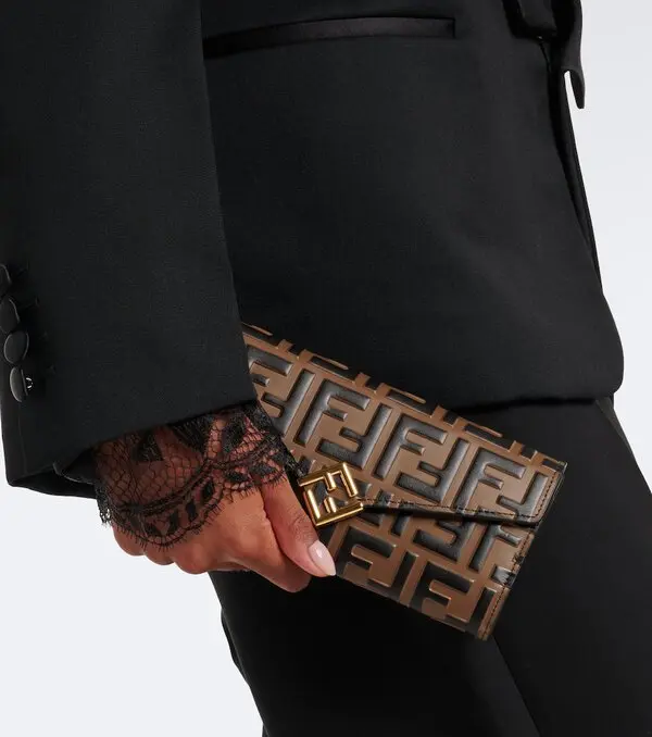 Fendi Ff Diamonds Leather Wallet On Chain