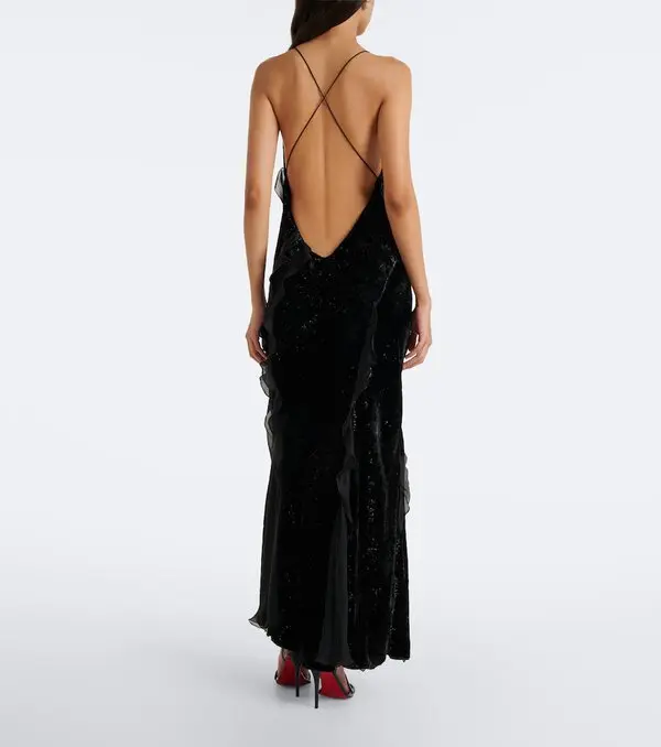 Roberto Cavalli Embellished Ruffled Velvet Gown
