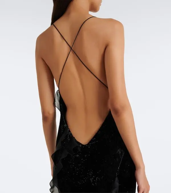 Roberto Cavalli Embellished Ruffled Velvet Gown