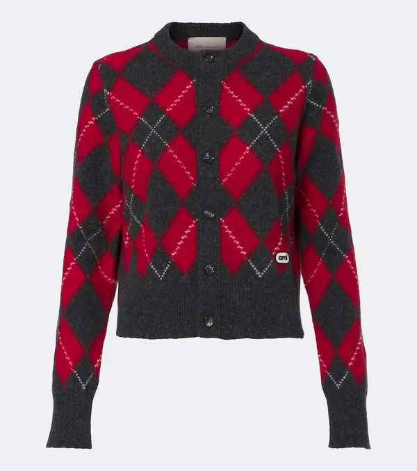 AMI Paris Argyle Virgin Wool Cardigan